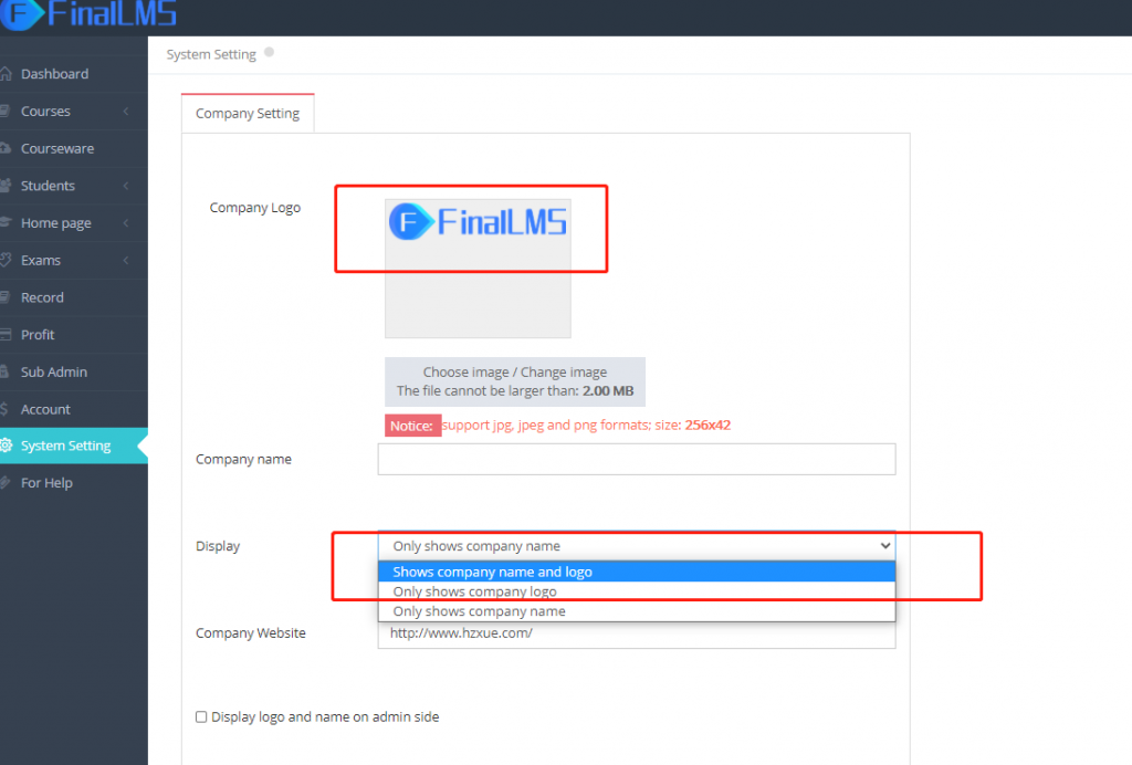How to set the logo and name into the online training system ...
